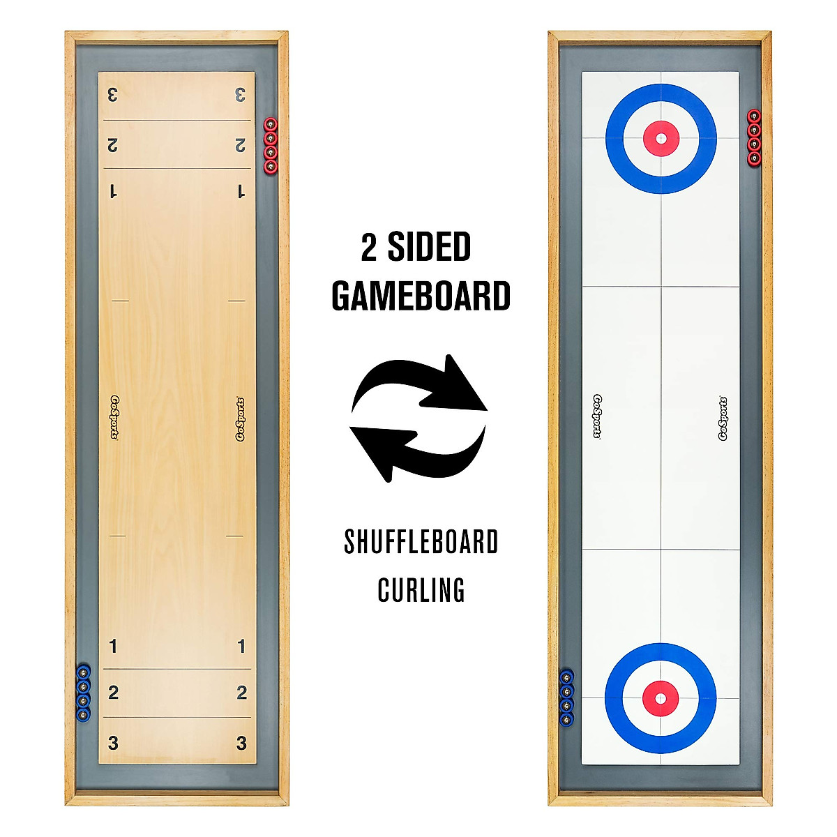 GoSports Shuffleboard and Curling 2 in 1 Board Games - Classic Tabletop or Giant Size - Choose Your Style