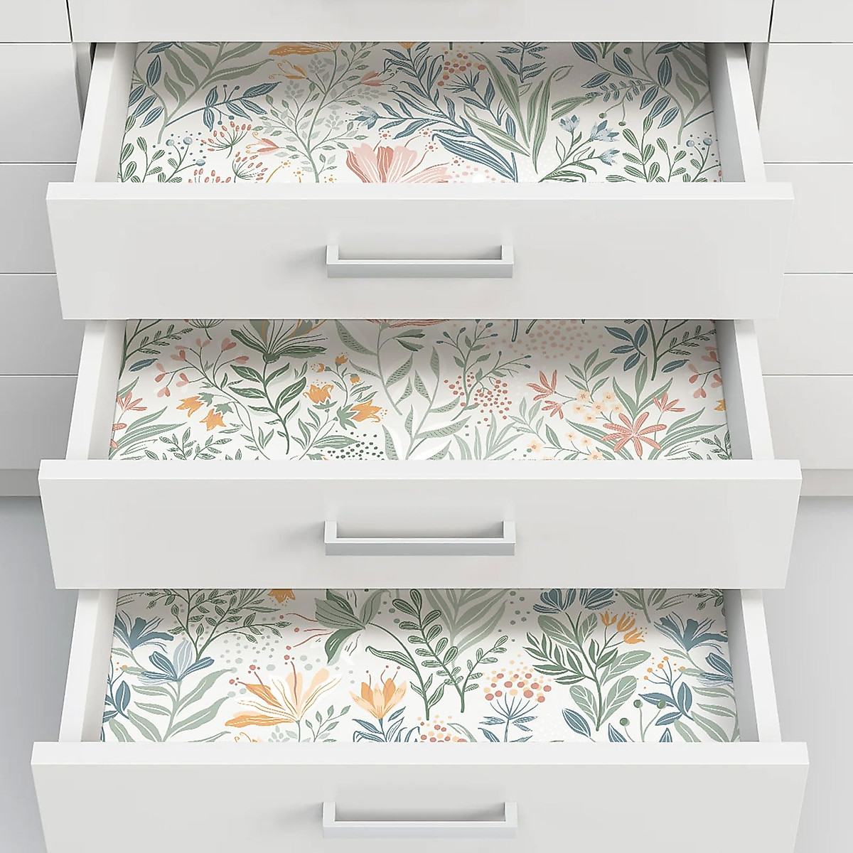 Fititem Floral Peel and Stick Wallpaper Floral Boho Contact Paper Flower Wallpaper Removable Self Adhesive Wallpaper Wildflower Botanical Nursery Wallpaper Bedroom Bathroom Waterproof Leaf 17.3”×78.7”