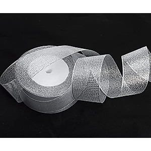 YASEO 1 1/2 Inch Silver Glitter Ribbon, 25 Yards Sparkly Metallic Fabric Ribbons for Gifts Wrapping Wedding Party Decoration and Crafts