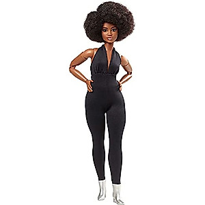 Barbie Signature Looks Doll (Curvy, Brunette) Fully Posable Fashion Doll Wearing Black Jumpsuit, Gift for Collectors