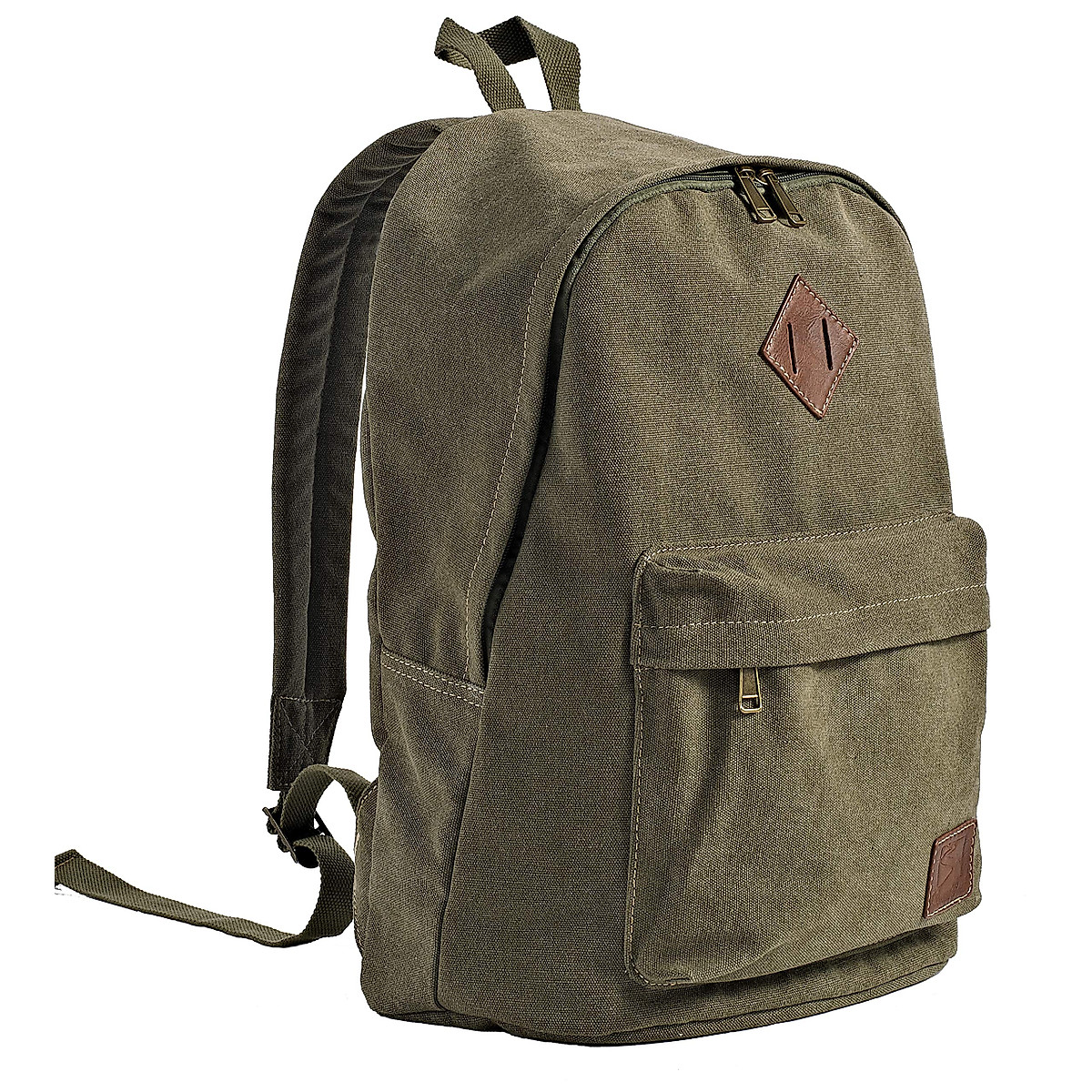 seemeroad Canvas School Laptop Backpack , Durable Rucksack, Travel Notebook Bag, for Men Women Military Green One_Size