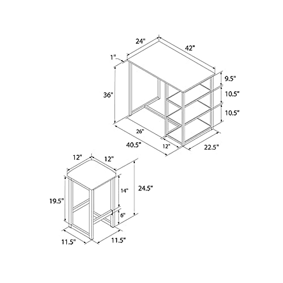 Dorel Living Cosmo 3-Piece Metal Pub Set With Wood Top, Dark Mahogany