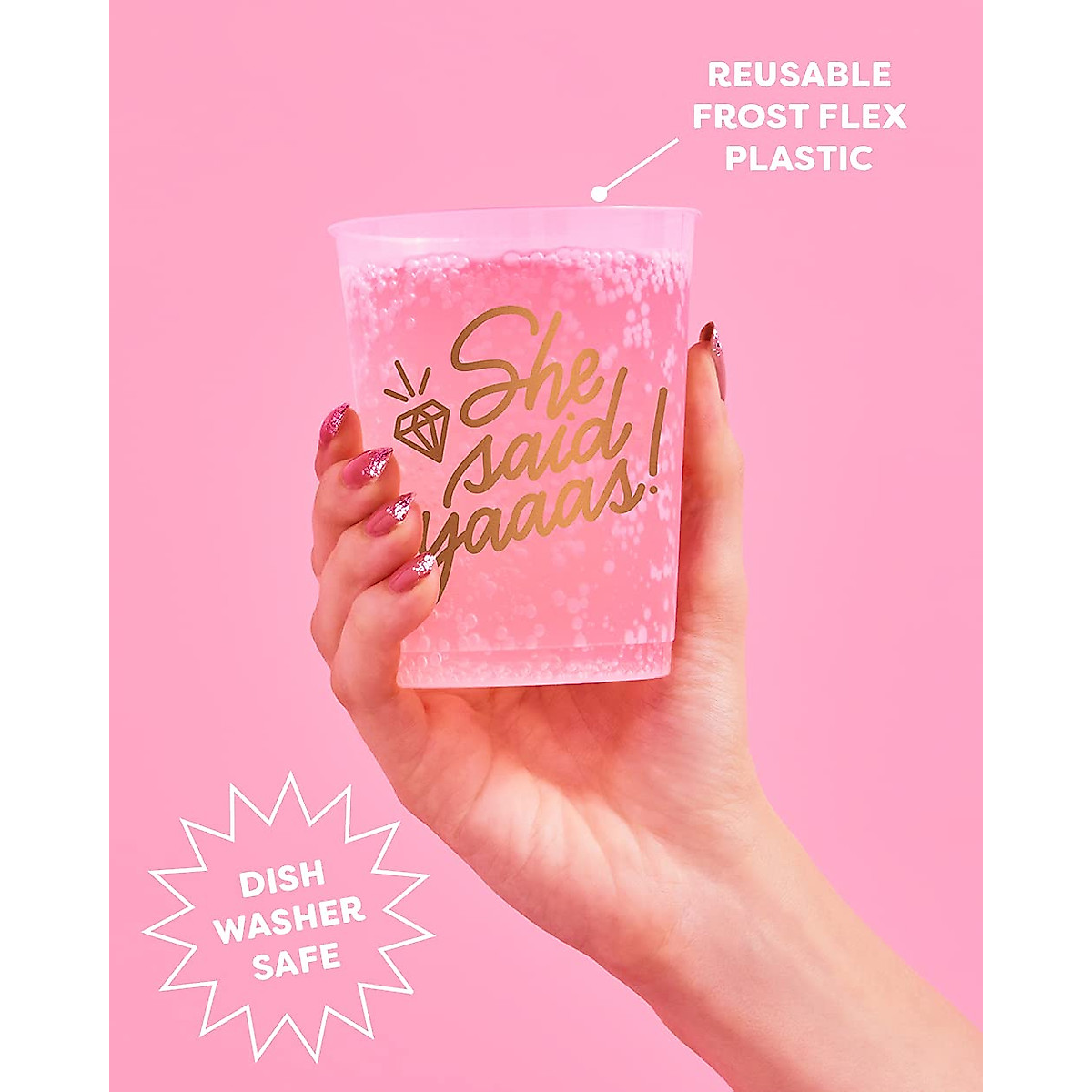 xo, Fetti Bachelorette Party Decorations She Said Yaaas! Reusable Cups - 16 Frost Flex Cups | Gold Bridal Shower Gift, Bridesmaid Favors, I Said Yaas
