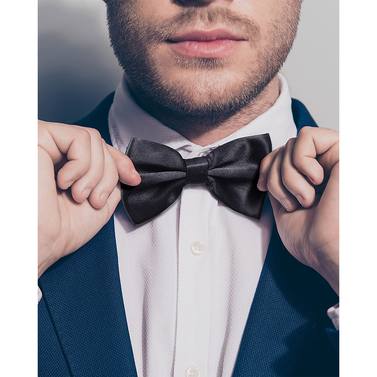 20 Pieces Bow Ties for Men, Formal Satin Solid Tuxedo Bow Ties Adjustable Length Pre Tied Bow Ties for Wedding Celebration(Black)