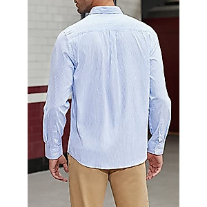 Renaowin Mens Dress Shirt with Front Pocket Regular Fit Pinpoint Stripe Button Down Long Sleeve Shirts US 40(M) Sky Blue