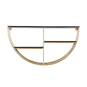 Deco 79 Wood 3 Shelf Wall Shelf with Half Moon Shape, 28" x 7" x 15", Gold