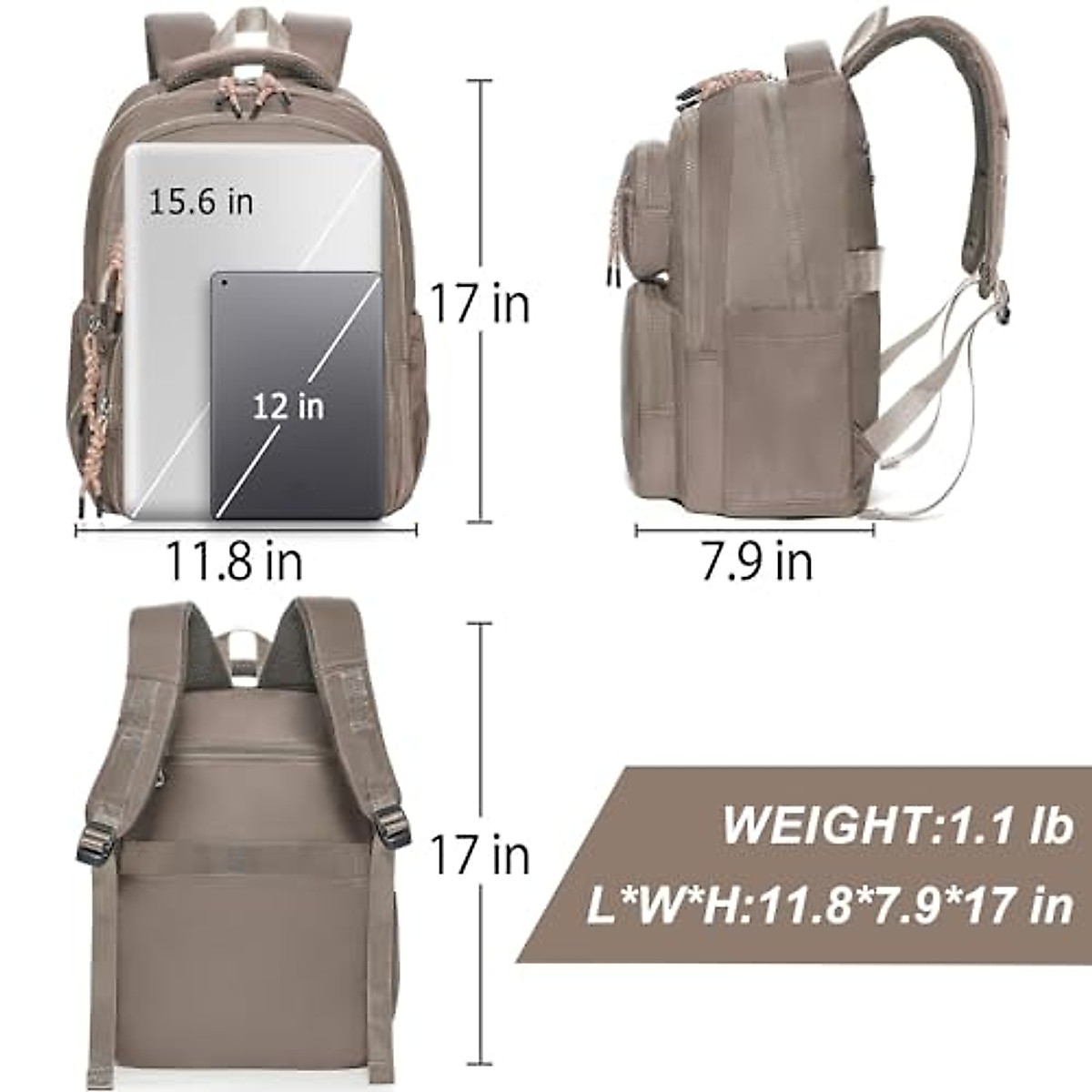 AUGUST 18 Multi-Pocket Backpack for Women Men, Casual Laptop Backpacks with Breathable Shoulder Straps and Luggage Belt for College Commute Business, 25L(Brown)