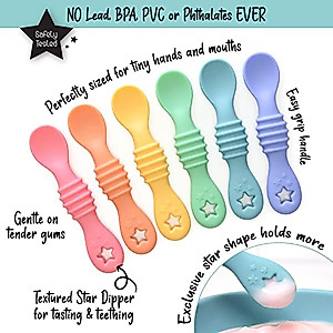 PrimaStella 3-in-1 Silicone First Stage Little Dippers Teething Spoons for Babies and Toddlers – Safety Tested – BPA Free – Microwave, Dishwasher and Freezer Safe - Rainbow
