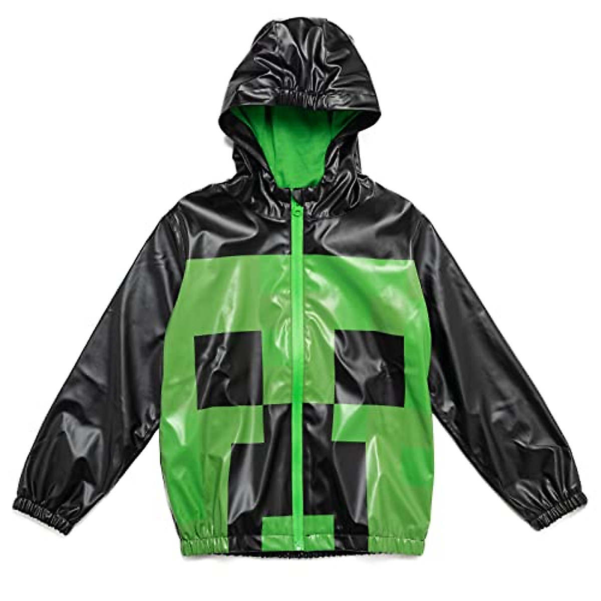 Minecraft Creeper Big Boys Zip Up Raincoat Jacket Black 18-20