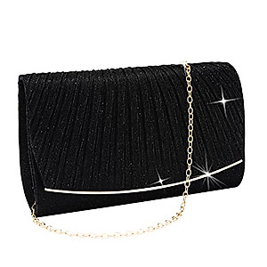 Yokawe Clutch Purse for Women Glitter Evening Bag Envelope Handbag for Formal Prom Party Wedding (Black)