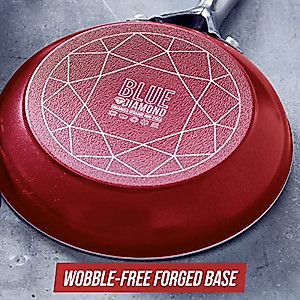 Blue Diamond Cookware Diamond Infused Ceramic Nonstick, 12" Frying Pan Skillet, PFAS-Free, Dishwasher Safe, Oven Safe, Red