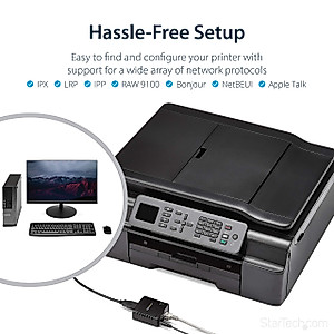 StarTech.com 10/100Mbps Ethernet to USB 2.0 Network Print Server - Windows 10 - LPR - LAN USB Print Server Adapter (PM1115U2)