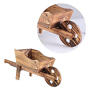 Yardwe Garden Plant Planter Wooden Wagon Planter Wheelbarrow Decoration for Indoor Outdoor - 45x19x20cm