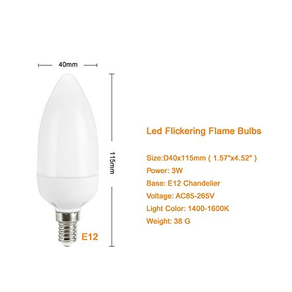 QLEE LED Flame Bulb E12 Candelabra Base 3 Watt Warm White LED Chandelier Bulbs Flameless Flickering Light for Events Festival Hotel Christmas Holiday Decoration 2 Modes (2 Pack E12)