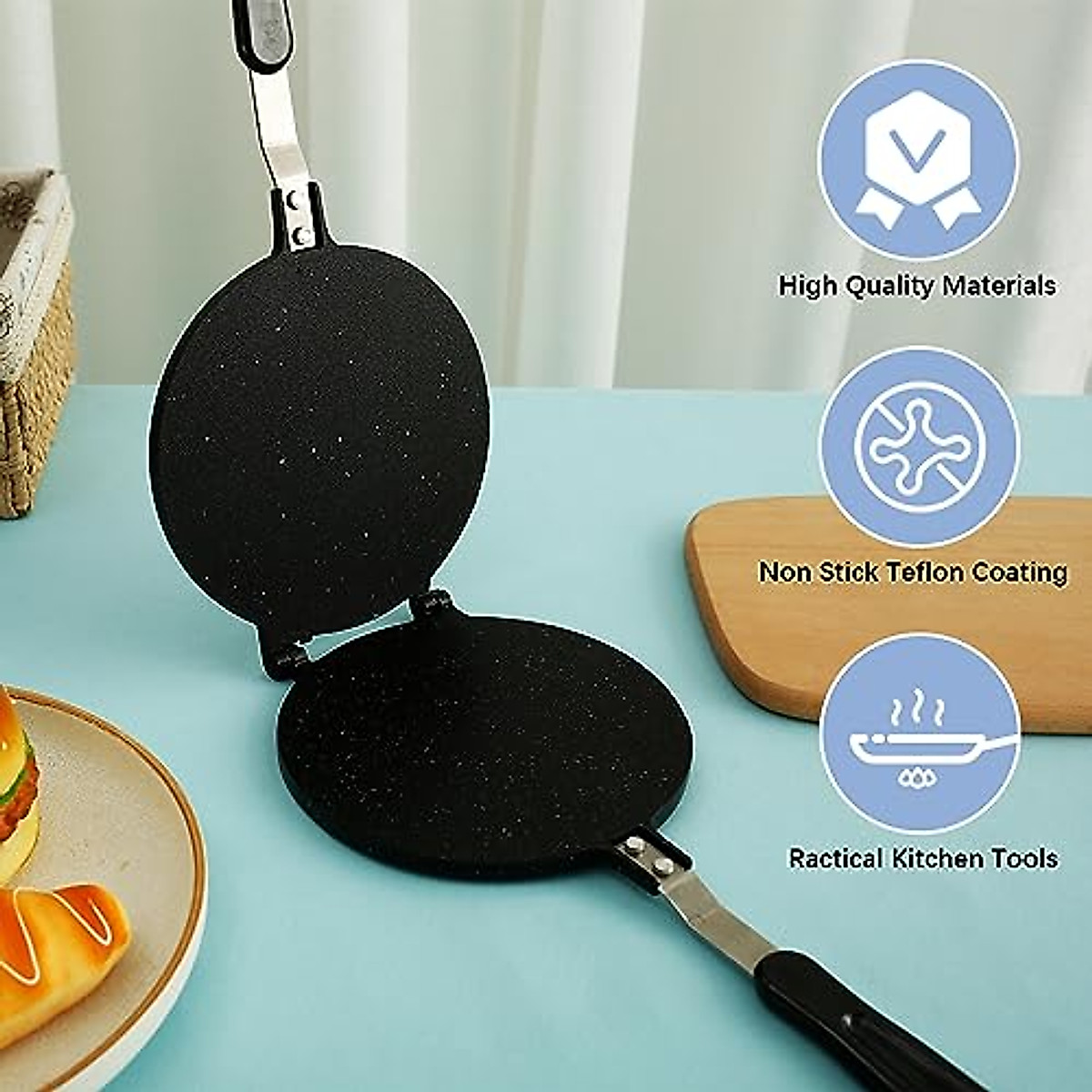 HOTBEST Tortilla Press Pan, Non-Stick Pancake Griddle with Bakelite Handle, Heavy-Duty Aluminum Tortilla Dough Press Pan Multipurpose Tortilla Press Stove Top Pan for Kitchen 15.1x6.6x0.7 inches