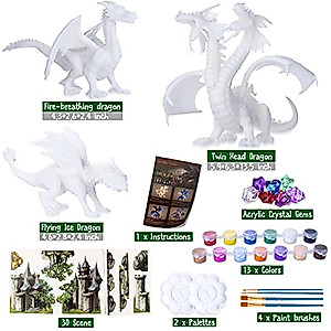 Kids Crafts, DIY 3D Dragon Painting Toys with 13 Color Educational Toy Painting Set Paint Your Own Gift Art and Craft Kit for Kids Boys Girls 3 4 5 6 7 8 9 Year Old