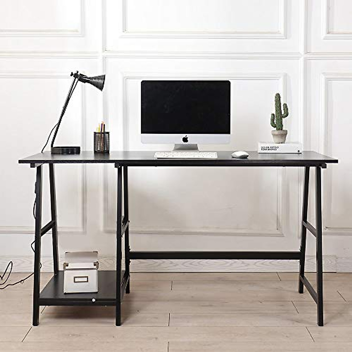 Computer Desk with Storage Shelves/Keyboard Tray/Monitor Stand Desk with Bookshelf Easy Assemble Study Table for Home Office (Brown) (Black)