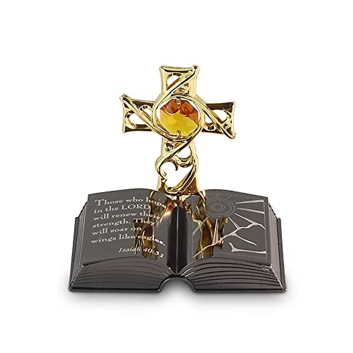 CRYSTOCRAFT Mini Bible Series Gift with Austrian Crystal Studded Art Home Decor for Your Loved One, Friends (Gold) (Mini Cross Bible Story B)