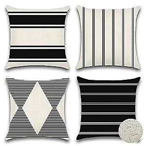 OTOSTAR Pack of 4 Outdoor Pillow Covers 18x18 Inch Waterproof Modern Geometry Decorative Throw Pillow Cases Square Cushion Cases Garden Pillows Shell for Couch Patio Furniture Tent Balcony (Black)
