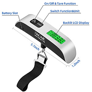 BAGAIL Digital Luggage Scale,110lbs Hanging Baggage Scale with Backlit LCD Display,Portable Suitcase Weighing Scale,Travel Luggage Weight Scale with Hook,Strong Straps for Travelers.(Silver with Temp）