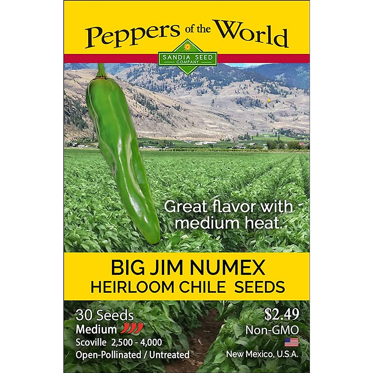 Big Jim NuMex Hatch Green Chile - 30 Seeds from New Mexico - Medium Heat