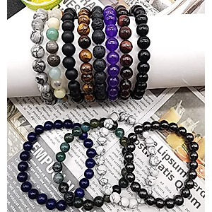 SAMOCO 1-12Pcs 8mm Stone Semi-Precious Gemstones Beaded Bracelets for Men Women Healing Crystal Stretch Beaded Bracelet Unisex