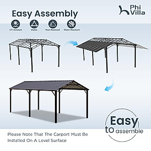 PHI VILLA 10 x 20 ft Carport Metal Carports with Galvanized Steel Roof, Sturdy Heavy Duty Metal Carport for Cars, Boats, and Tractors