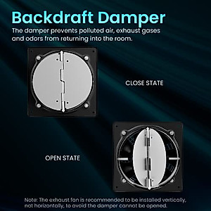 HG Power 6 Inch Exhaust Fan, 308CFM Wall Exhaust Fan for Kitchen, Bathroom, Metal Extractor Fan for Attic, Garage, Window Ventilation, HVAC System, Black