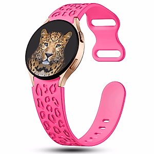 IKANFI No Gap Leopard Engraved Bands Compatible for Samsung Galaxy Watch 6/5/4 Band 40mm 44mm,Watch 6 47mm 43mm,5 Pro 45mm,Watch 4 Classic 42mm 46mm,20mm Soft Silicone Replace Strap Women-Hot Pink