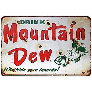 Saraheve Porcelain Look Drink Mountain Dew Soda Vintage Retro Custom Metal Tin Sign Home House Coffee Beer Drink Bar 8 x 12 Inches
