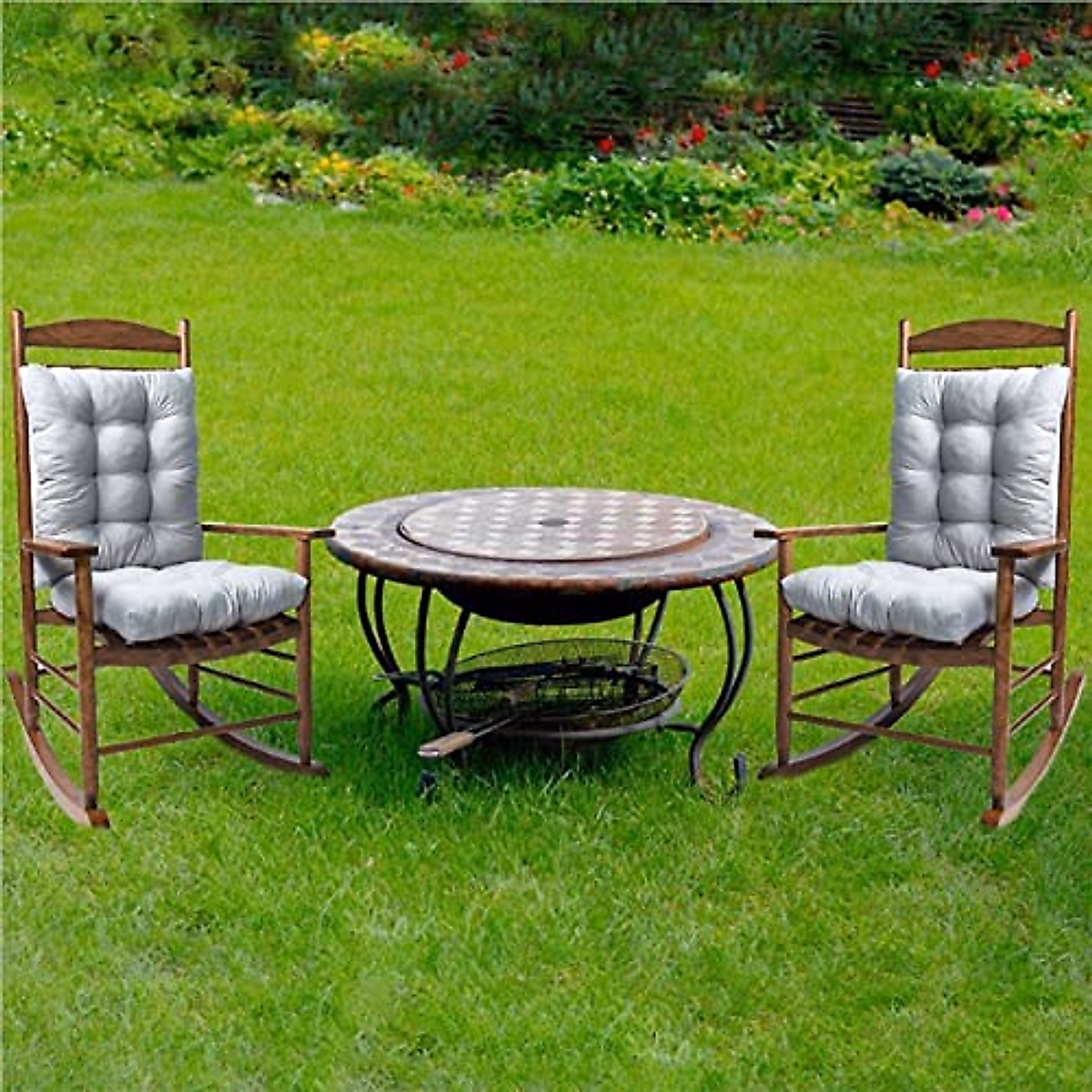 MAIGOOLE 2 Pcs/Set Rocking Chair Cushion, Weather Resistant Patio Chair Seat Cushion, Tufted Thicken Outdoor High Back Rocking Chair Pads,Grey