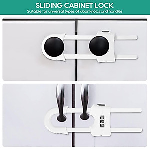 HonesaLoc 4 Packs U-Shaped Sliding Cabinet Locks, Baby Proofing Cabinets with Adjustable Child Safety Lock, Childproof Latches for Knobs, Handles on Kitchen Doors and Home Drawers Closet - White