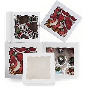 Feelfine Cake Boxes 10 Inch, 10x10x5 Cake Boxes with Square Cake Boards, 24 PCS Bakery Boxes with Window(12 Cake Boxes & 12 Boards) Cajas Para Pasteles for Cakes Pastries Cookies