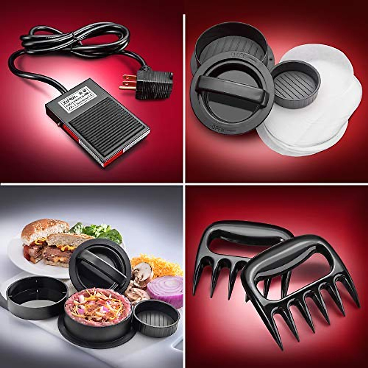 STX Megaforce 3000 Powerful Air Cooled 6-In-1 Heavy Duty Electric Meat Grinder with Foot Pedal • Sausage Stuffer • Kubbe Maker • Burger/Slider Maker • 2 Meat Claws • 3 S/S Blades • 4 Grinding Plates