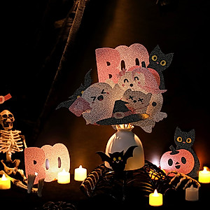 Geyee 36 Pcs Halloween Baby Shower Decorations Boo Cake Topper Ghost Tables Centerpieces Sticks Spooky Banner Decorations Halloween Centerpieces for Table Birthday Pink and Black Party Supplies