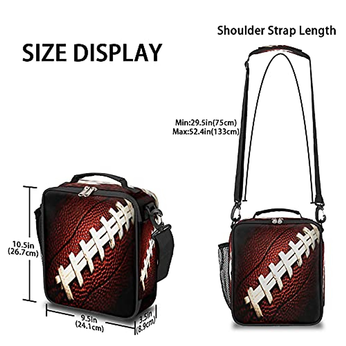 American Football Insulated Lunch Bag for School Office Work,Sport Football Reusable Lunch Tote Bag with Adjustable Shoulder Strap, Leakproof Lunch Box Cooler Bag for Women/Men