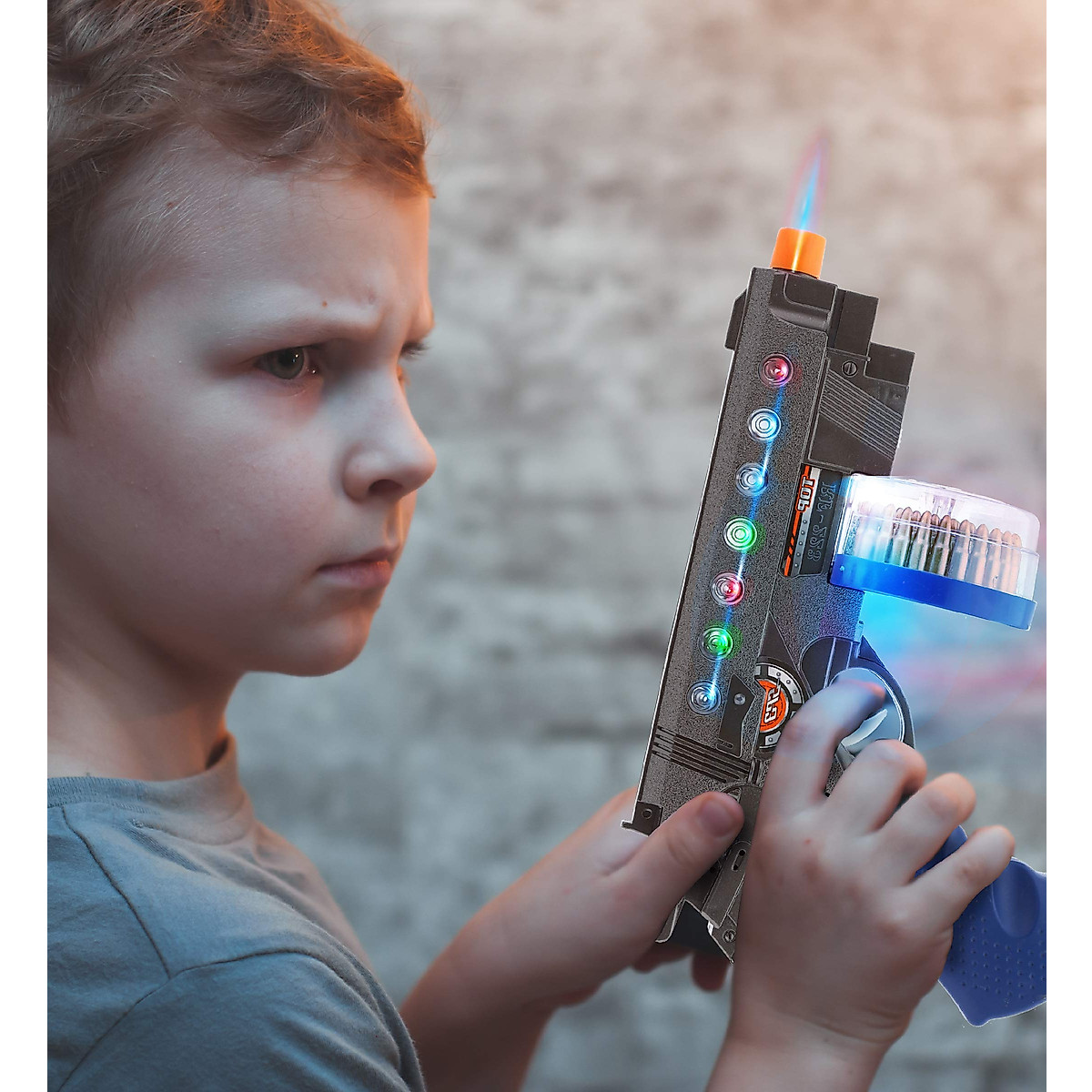 Mozlly Revolver Space Handgun Toy Set of 2 - Flashing LED Laser Guns for Kids with Sounds Effects, Realistic Blaster Gun Toy for Party Favors & Costume Dress Up Accessory Prop Pretend Play - 2 Pack