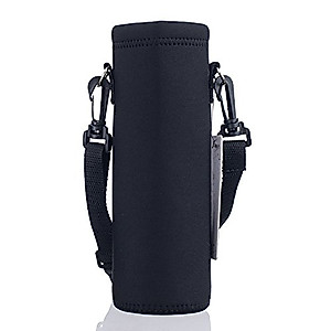 AUPET Water Bottle Carrier,Pure Black 500ML Water Sport Bottle Cover Pouch Insulated Soft Sleeve Holder Case +Shoulder Strap