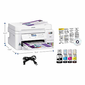 Epson EcoTank Wireless Color All-in-One Cartridge-Free ET-3850 Supertank Inkjet Printer for Home Office, Scanner, Copier, ADF and Ethernet, Mobile Printing, with Bonus Black Ink Bottle & USB Cable
