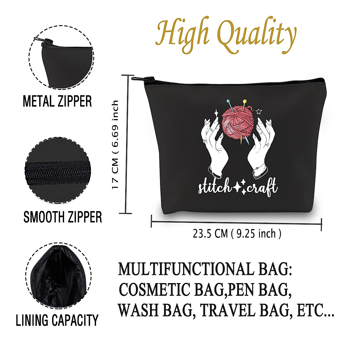 JXGZSO Crochet Yarn Knitting Project Bag Witch Crochet Makeup Bag With Zipper Knitter Gift (stitch craft B)