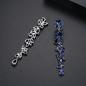 UDYLGOON Cubic Zirconia Bride Wedding Earrings Chandelier Long Dangle Earrings for Pageant Prom (Royal Blue)