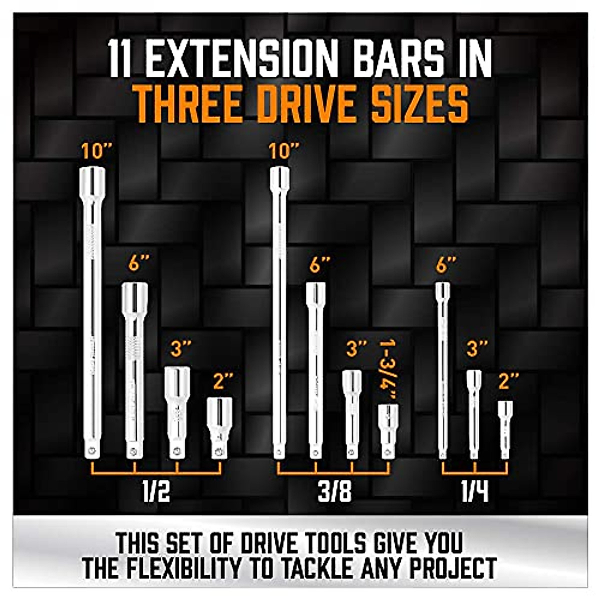 HORUSDY 20-Piece Extension Bar Set, 1/4", 3/8" and 1/2" Drive Socket Extension Set