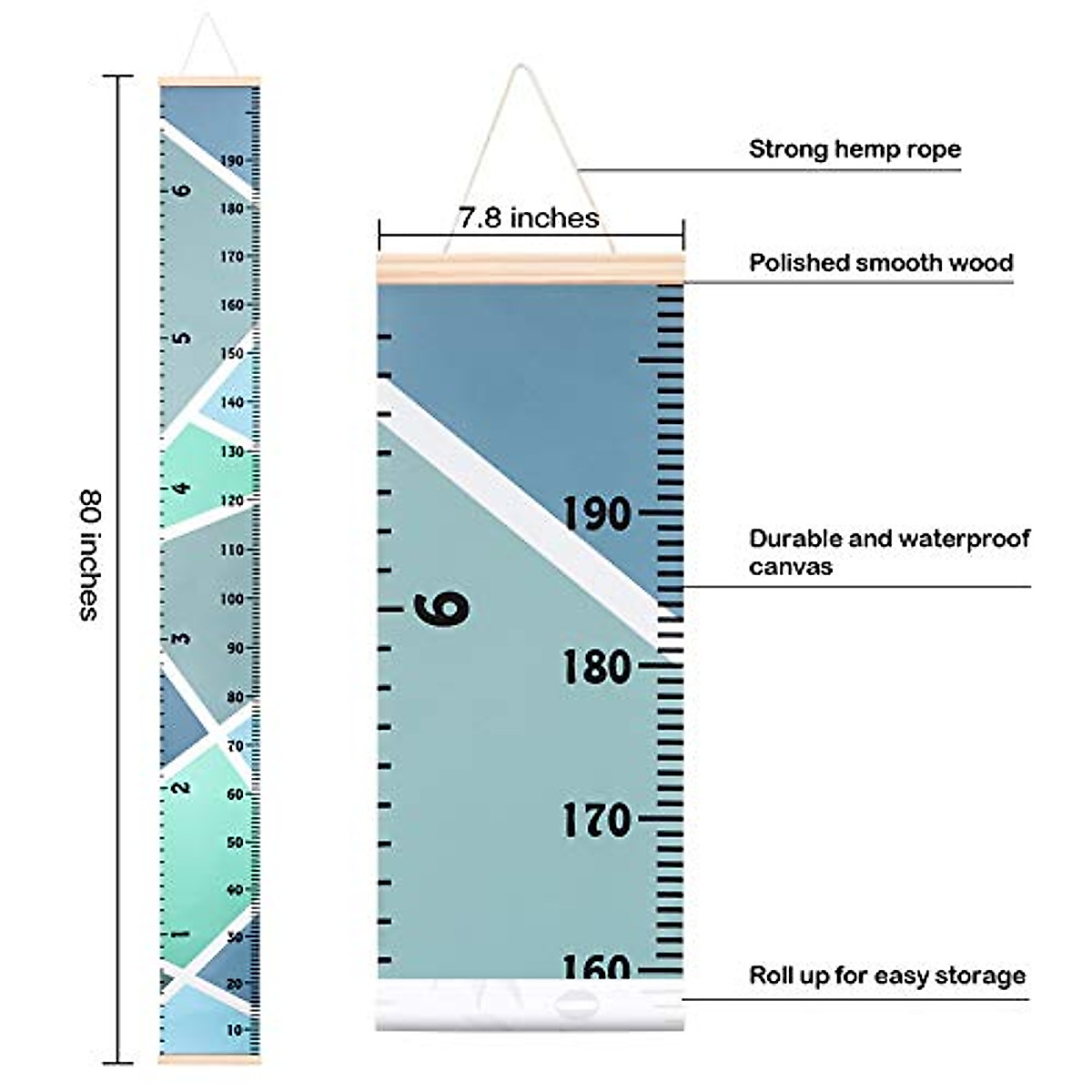 Growth Charts for Kids, Harebe Removable Canvas Wall Hanging Growth Height Chart for Home Decoration, Ruler Wall Decor for Kids, Child Boy Girl - Macaron Blue