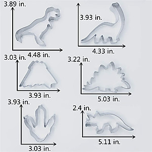 LILIAO Dinosaur Cookie Cutter Set Kids Birthday, 6 Pieces, Stainless Steel