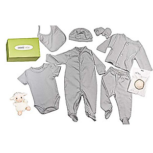 NORibaby Baby Gift Set. 9 Pieces/PIMA Cotton/KONJAC Sponge/Plush/Newborn Baby kit (Grey, 3-6 Months)
