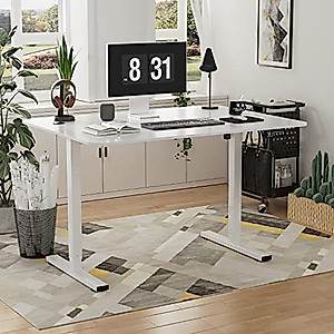 YESHOMY Height Adjustable Electric Standing Desk 48 inch Computer Table, Home Office Workstation, 48in, White Leg/White Top