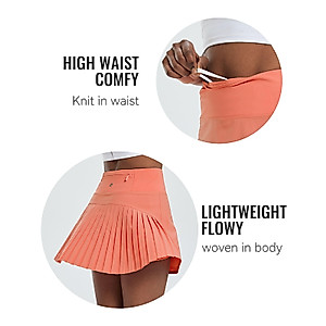 BALEAF Women's Pleated Tennis Skirts High Waisted Lightweight Athletic Golf Skorts Skirts with Shorts Pockets Scorched Red Coral Small