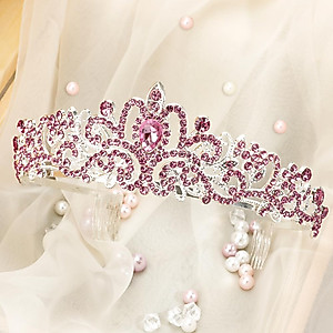 Crowns, Tiaras for Women, Pink Crown, Princess Crown, Birthday Crown, Crown Headband, Tiaras for Girls, Queen Crown, Princess Tiara, Rhinestone Headband, Pink Tiara for Women Wedding Crown for Bride