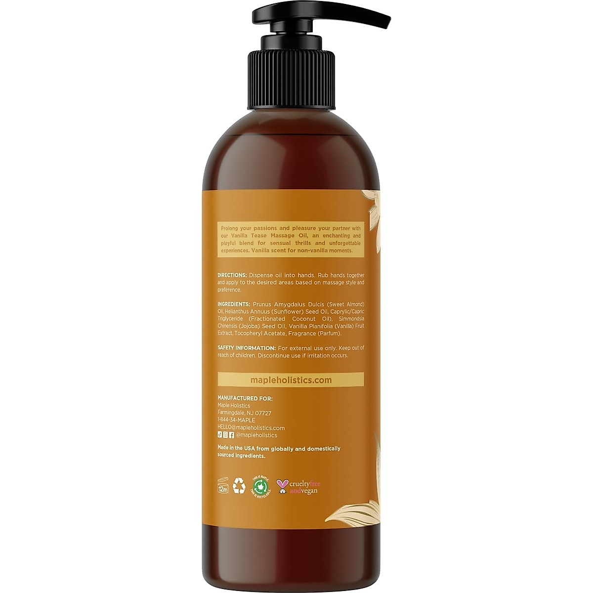 Vanilla Sensual Massage Oil for Couples - Irresistible Full Body Massage Oil for Date Night with Smooth Gliding Coconut and Sweet Almond Oil with Dreamy Vanilla Scent - Non GMO Gluten Free and Vegan