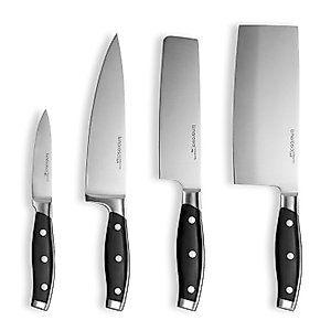 linoroso 4-Piece Classic Sharp German High Carbon Stainless Steel Chef Knife Set Kichen Knife Set, Includes 8'' Chef Knife, 7.5'' Chinese Cleaver, 7'' Nakiri Knife and 3.5'' Fruit Paring Knife